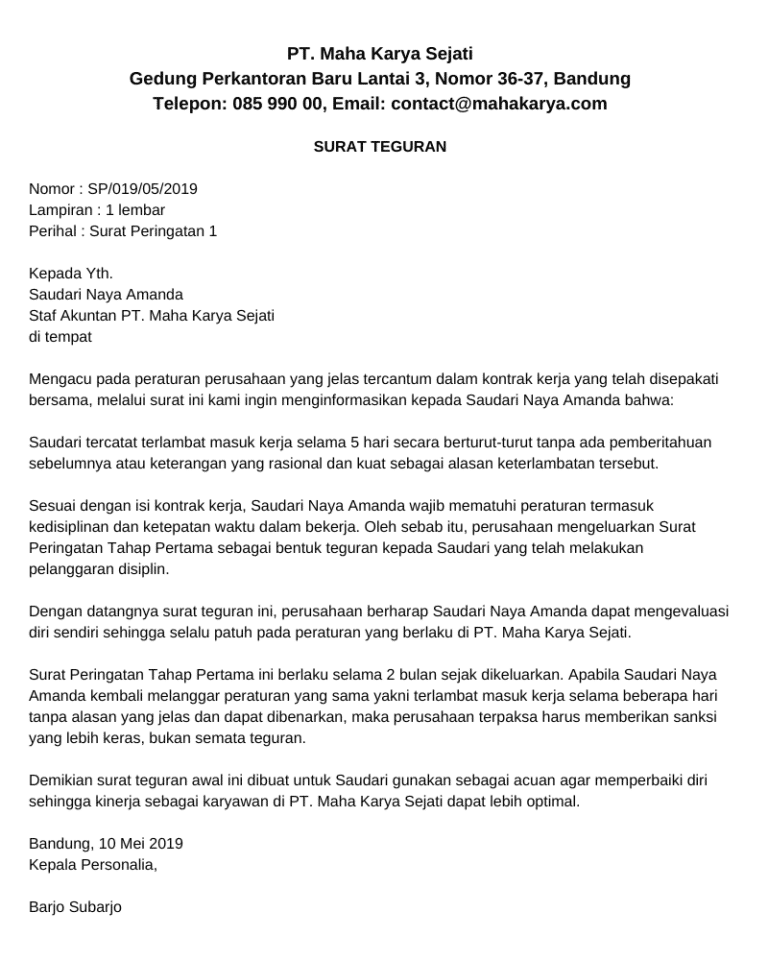 11 Contoh Surat Peringatan Karyawan Sesuai Aturan yang Berlaku