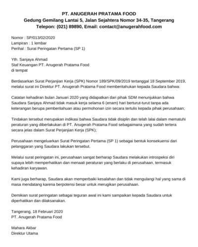 11 Contoh Surat Peringatan Karyawan SP1, SP2, SP3 untuk Tegur Pekerja