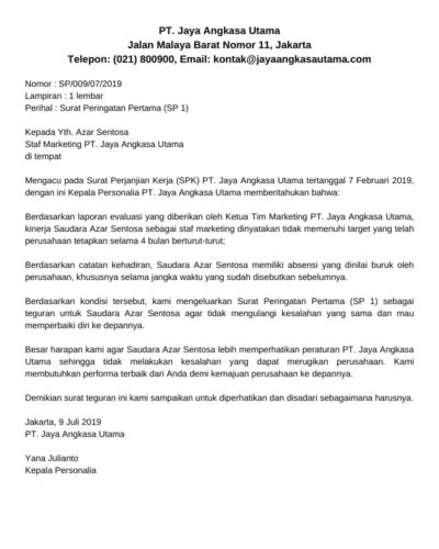 11 Contoh Surat Peringatan Karyawan Sesuai Aturan yang Berlaku