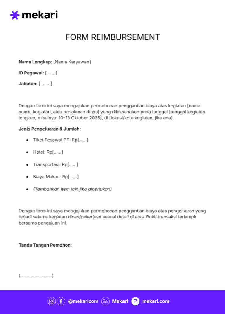 Contoh Form Reimburse & Surat Permohonan Reimbursement